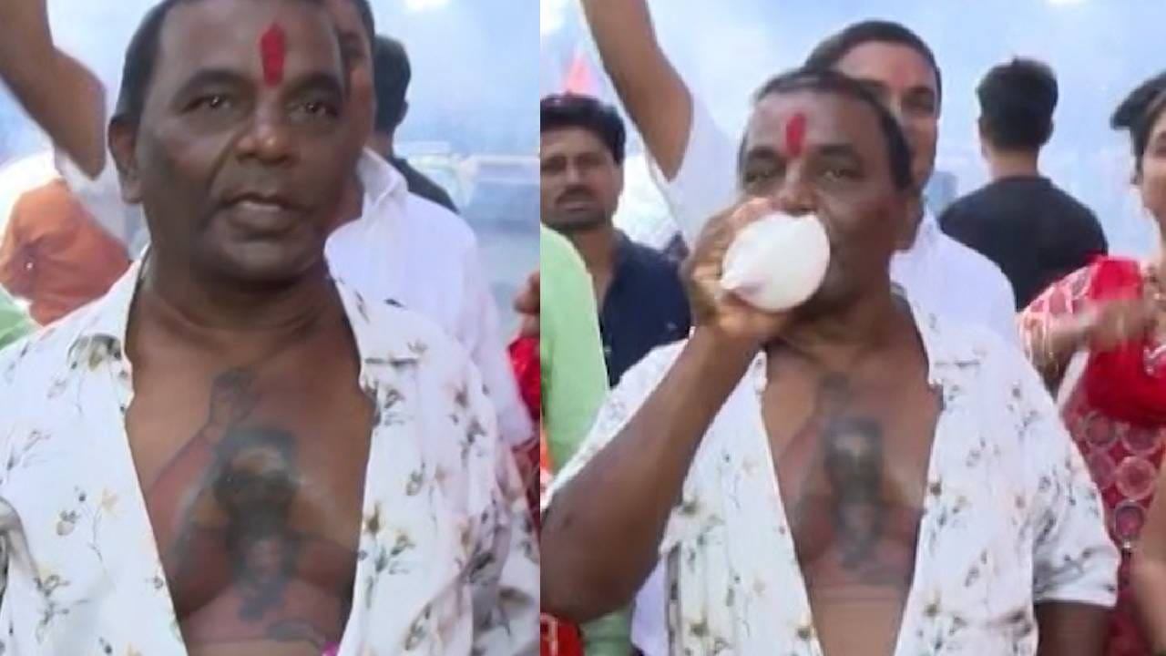 छातीवर बाळासाहेबांचा टॅटू, शंख वाजवत शिवसैनिक कोणाच्या मेळाव्यात ...