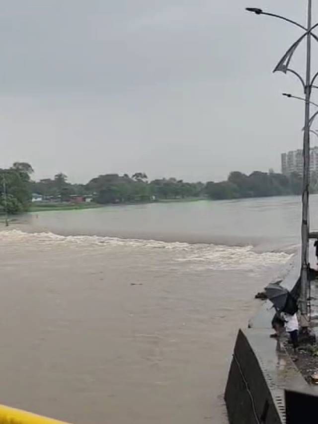 भिवंडीत संततधार कामवारी नदीपात्र दुधडी भरून वाहण्यास सुरुवात Kamvari river in Bhiwandi begins to ...