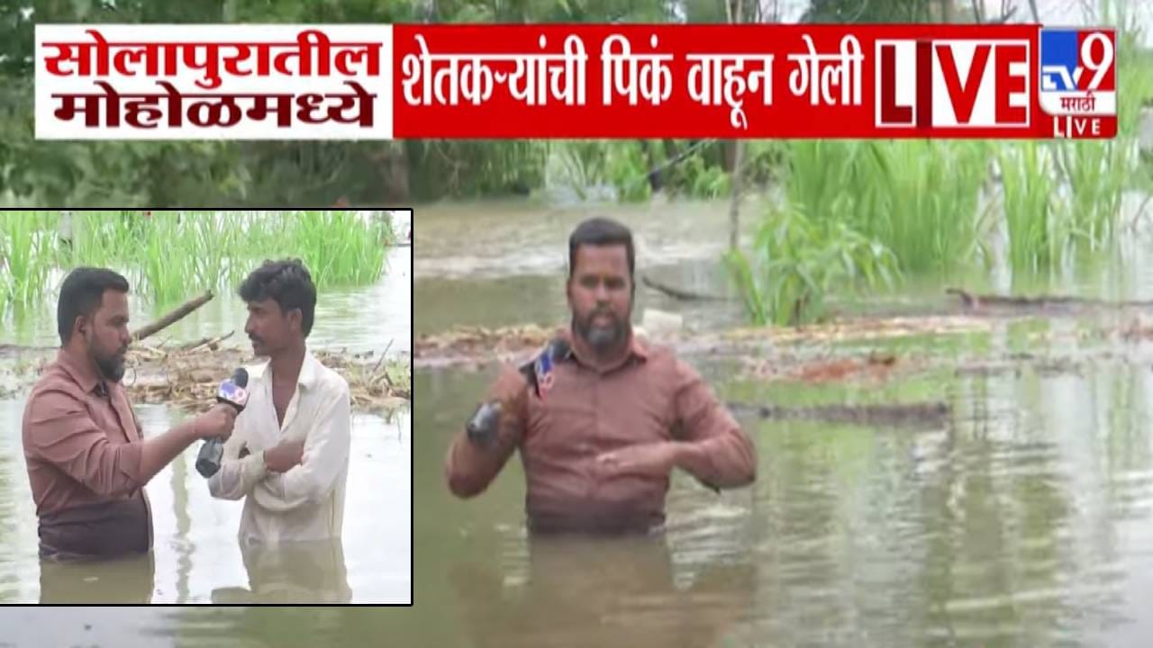 Solapur flood : सोलापुरात पावसाचं थैमान.. मोहोळमध्ये पुराचा फटका... कंबरे ऐवढं पाणी... पुराच्या ...